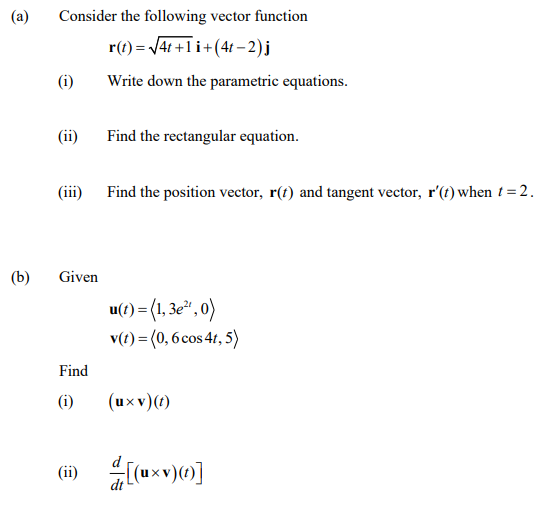 Solved (a) Consider the following vector function r(t) = | Chegg.com