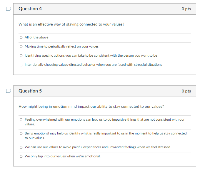 Solved Question 1 O pts How do values differ from goals? | Chegg.com