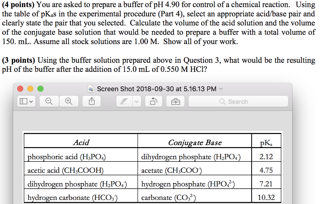 Solved (4 points) You are asked to prepare a buffer of pH | Chegg.com