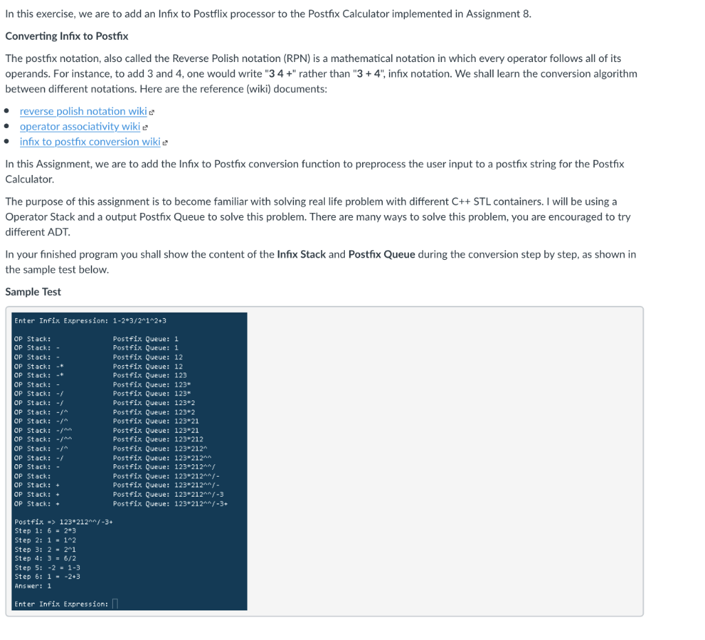 Infix Calculator (c++) In this exercise, we are to | Chegg.com