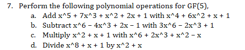 Solved 7. Perform the following polynomial operations for | Chegg.com