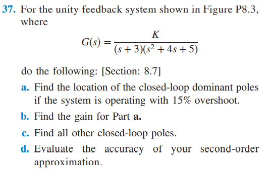 Solved 37. For the unity feedback system shown in Figure | Chegg.com