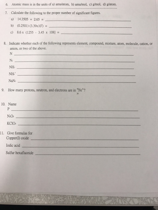 Solved 6. Atomic mass is in the units of a) amu/atom, b) | Chegg.com