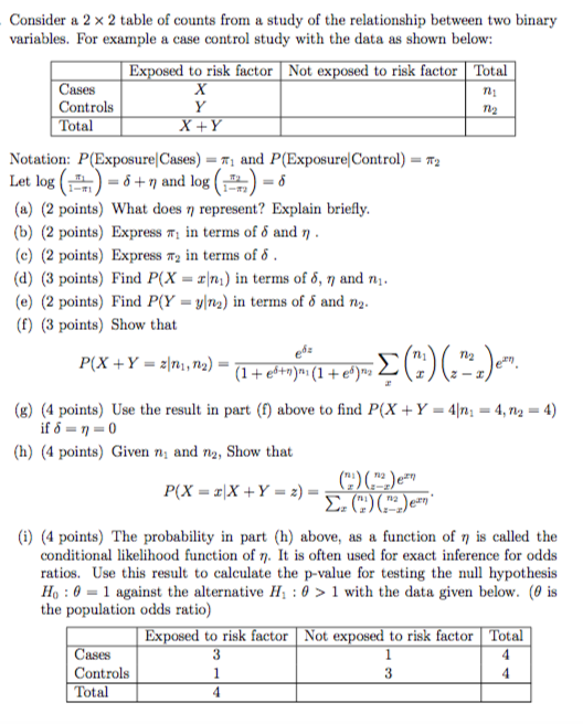 Consider a 2 x 2 table of counts from a study of the | Chegg.com