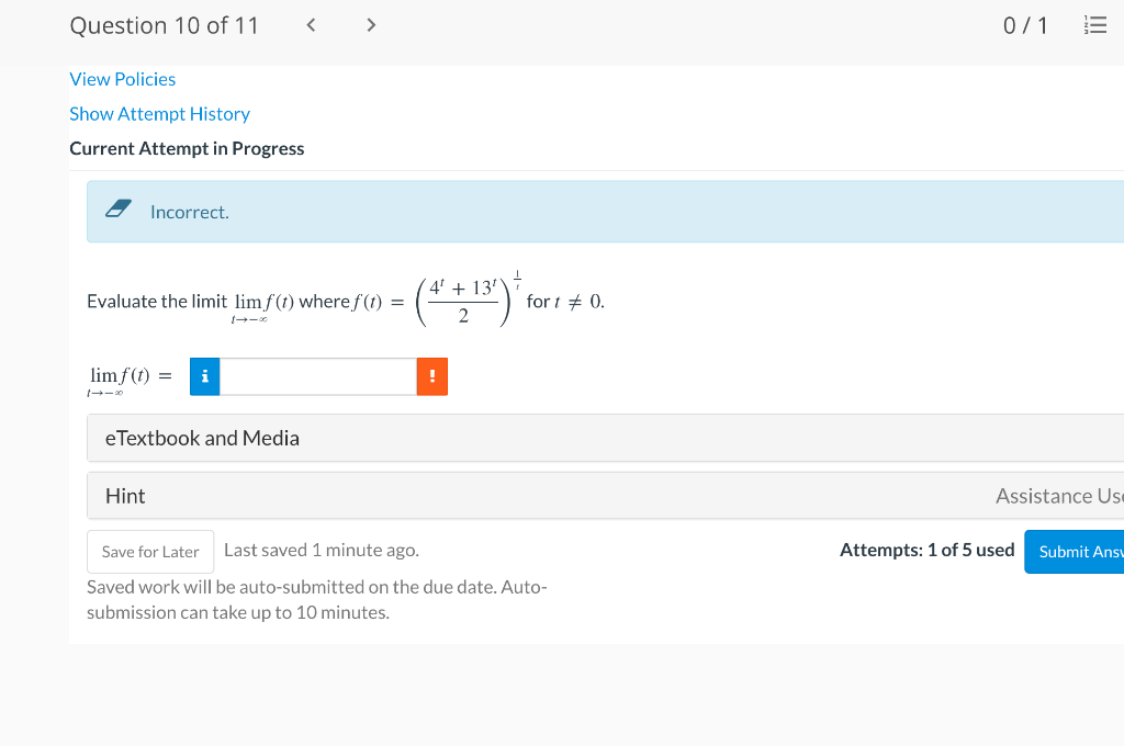 Solved Question 10 of 11 View Policies Show Attempt History | Chegg.com