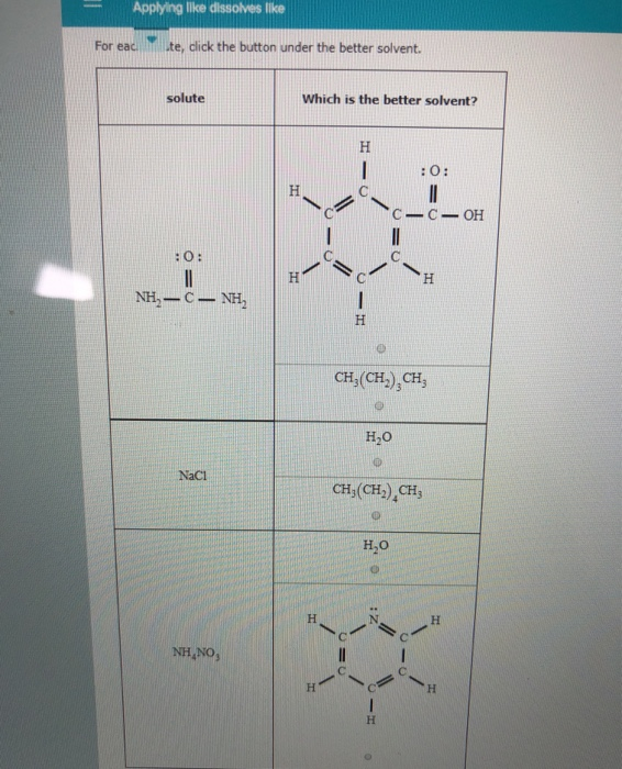 Solved Applying lke dissolves like te, click the button | Chegg.com