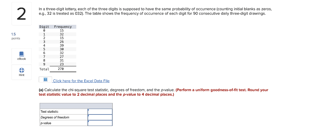 Solved In a three-digit lottery, each of the three digits is | Chegg.com