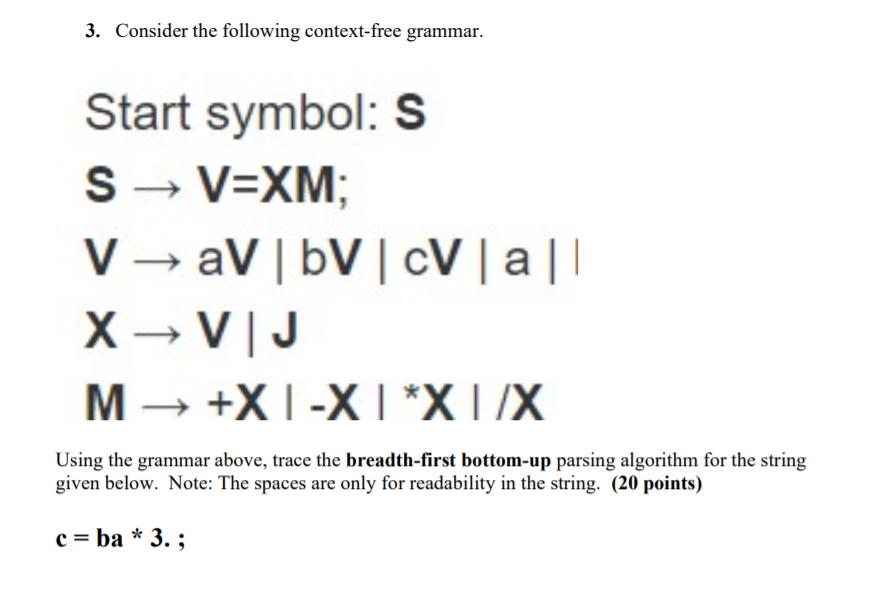 Solved 3. Consider the following context-free grammar. Start | Chegg.com