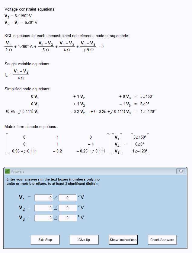 Solved Voltage constraint equations: V2 = 52150° v V2 - V2 = | Chegg.com