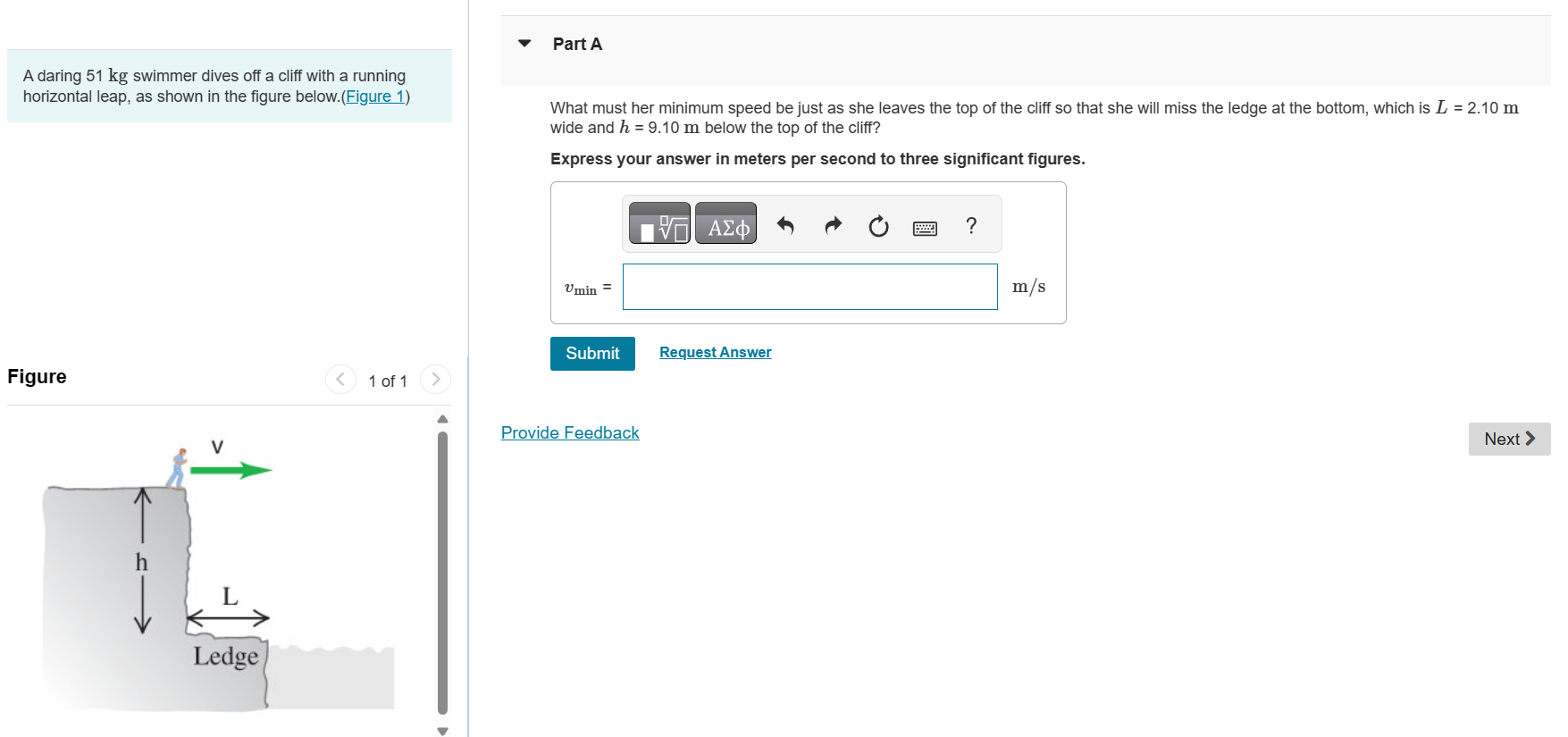 Solved Part AA daring 51kg ﻿swimmer dives off a cliff with a | Chegg.com