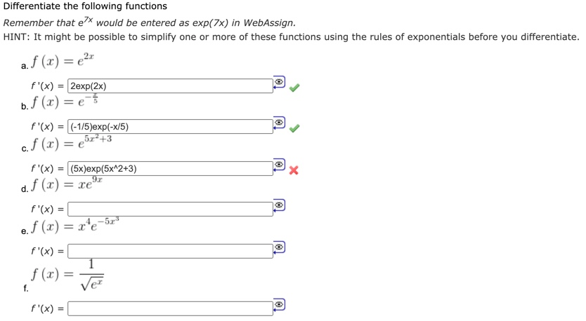 Solved Differentiate the following functions Remember that | Chegg.com