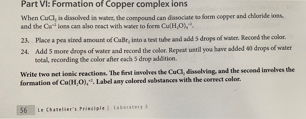 Solved Part VI: Formation of Copper complex ions When CuCl, | Chegg.com