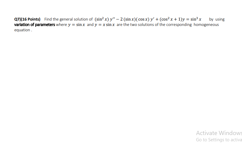 Solved Q5)(14 points) y(4) – 2y(3) + y" = xe* + 2x2 – sin 3x | Chegg.com