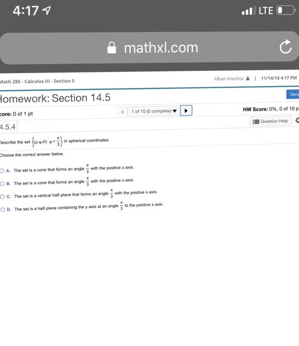 Solved 4:17 v a mathxl.com Math 285 Calculus III-Section 5 | Chegg.com