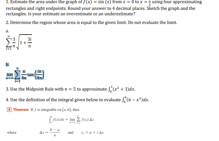 Solved 1. Estimate the area under the graph of f(x) = sin(x) | Chegg.com
