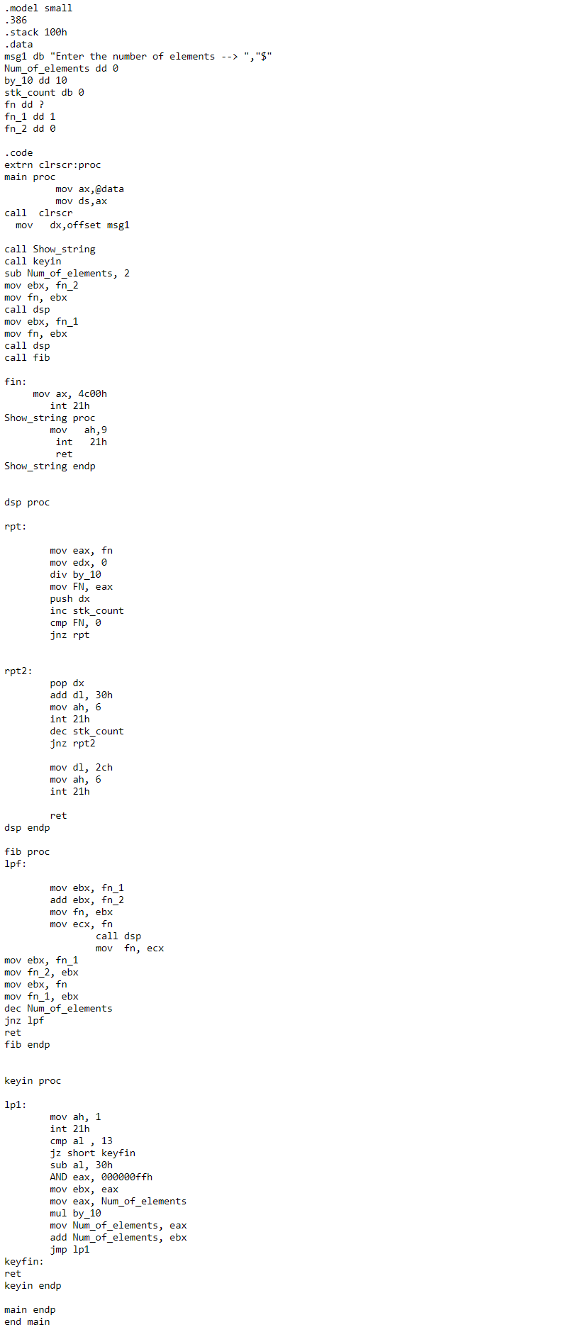 Solved This is an assembly language Fibonacci Number | Chegg.com