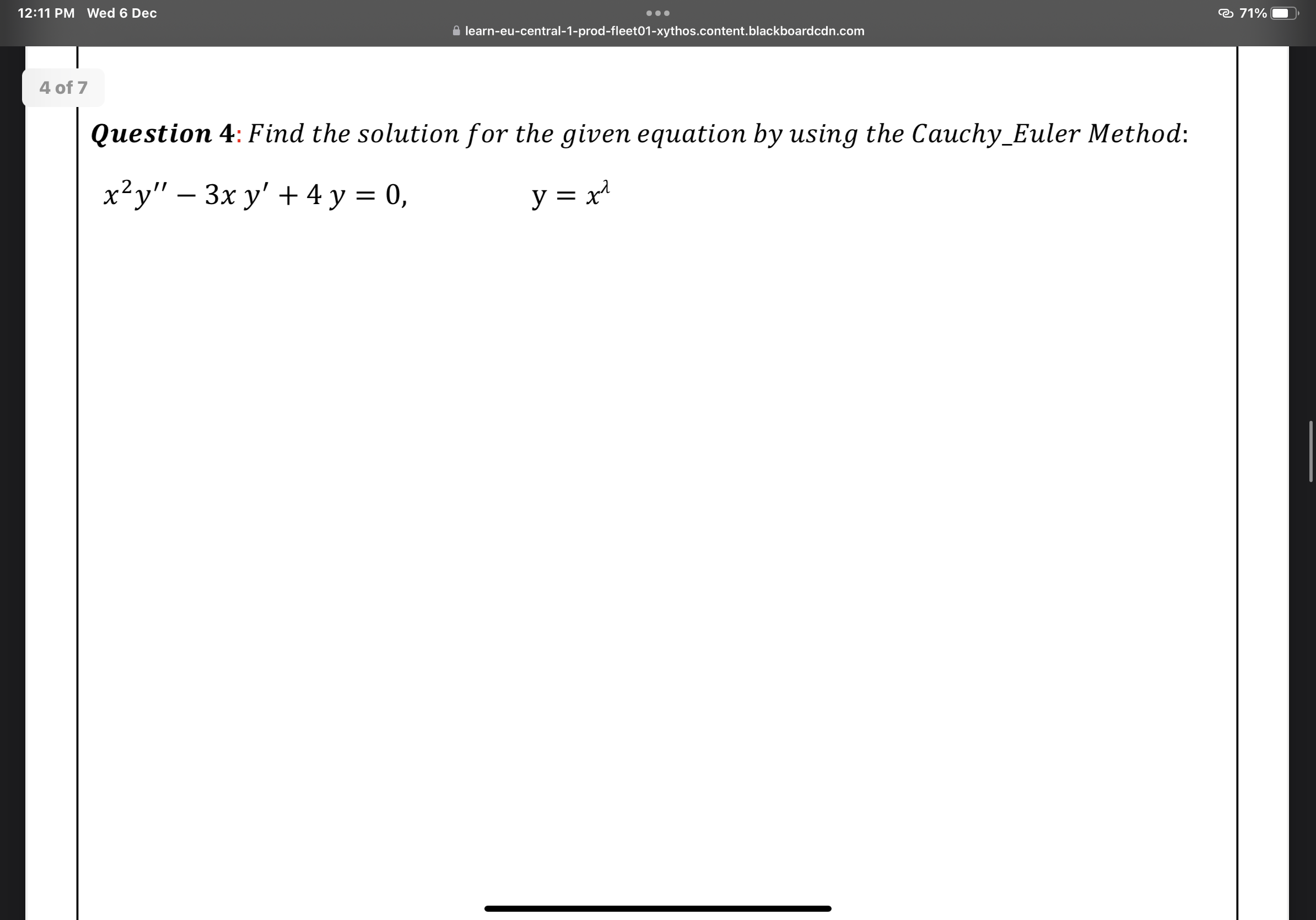 Solved Question 4: Find the solution for the given equation | Chegg.com