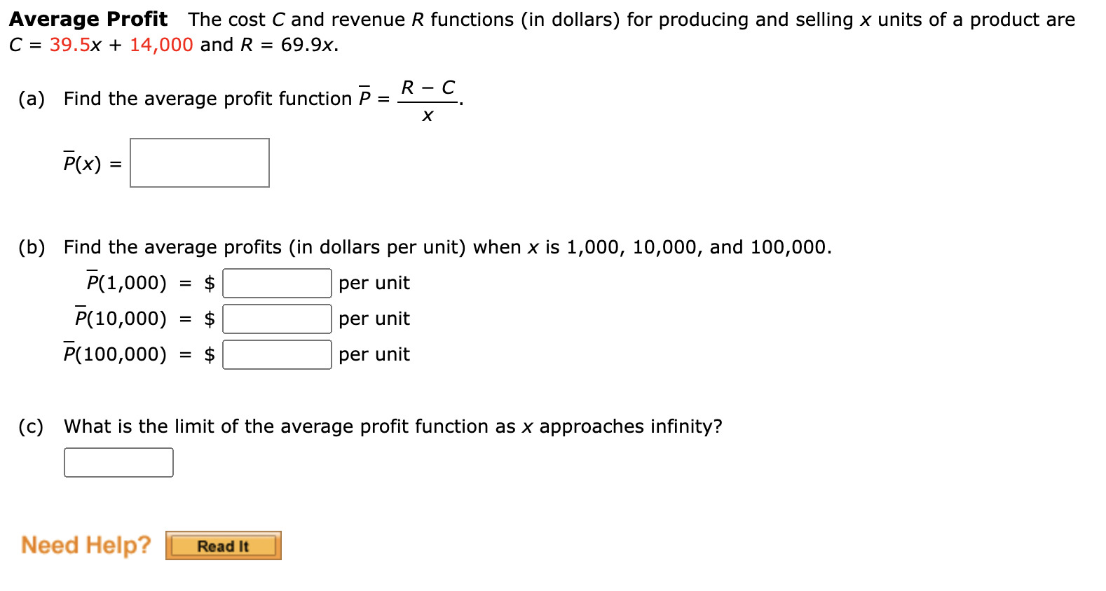 Solved Average Profit The cost C and revenue R functions (in | Chegg.com