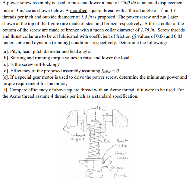 Solved A power screw assembly is used to raise and lower a | Chegg.com