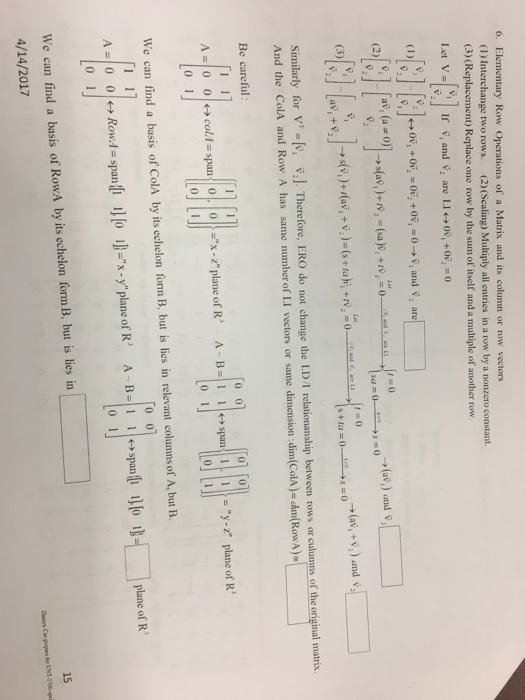 Solved Elementary Row Operations of a Matrix and its column | Chegg.com