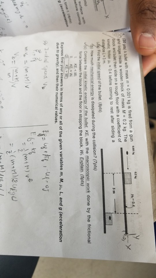Solved (20 pts) A bullet with mass m 0.001 kg is fired from | Chegg.com