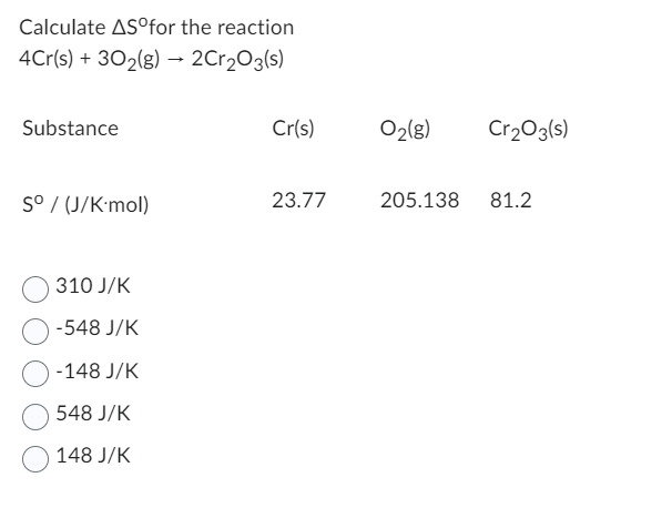 Solved Calculate ΔS∘ for the reaction 1 rr(a) | Chegg.com