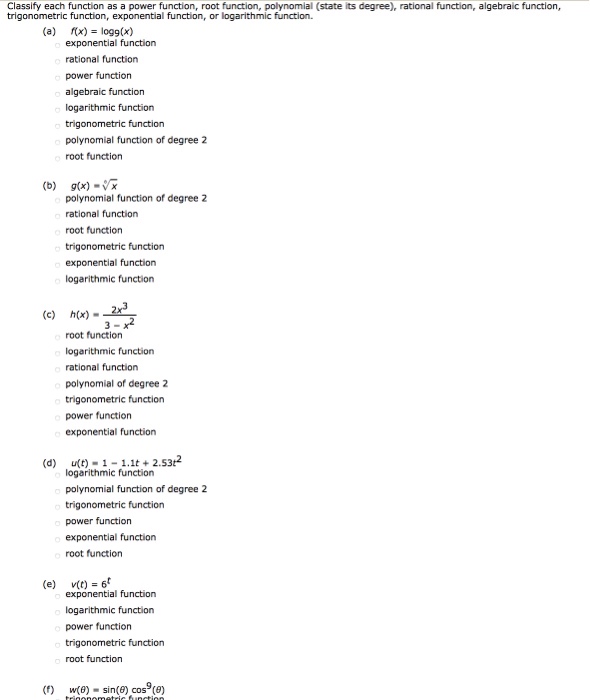 Solved Classify Each Function As A Power Function Root