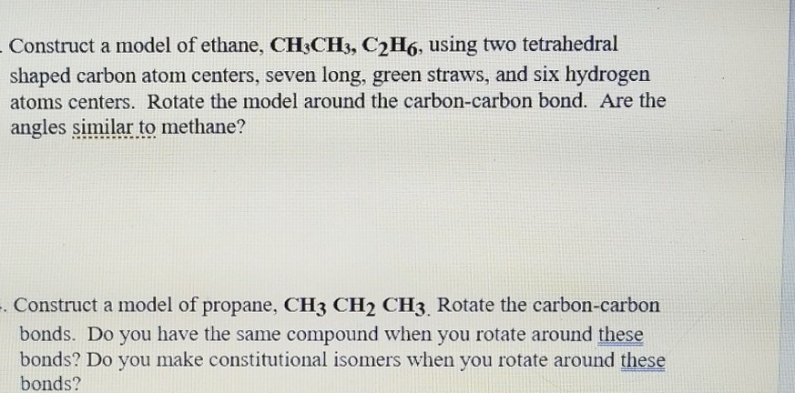 Solved Construct a model of ethane, CH CHs, C2H6, using two | Chegg.com