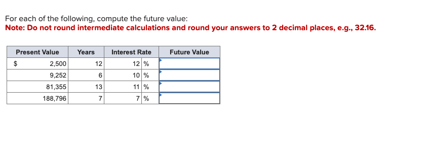 Solved For each of the following, compute the future | Chegg.com