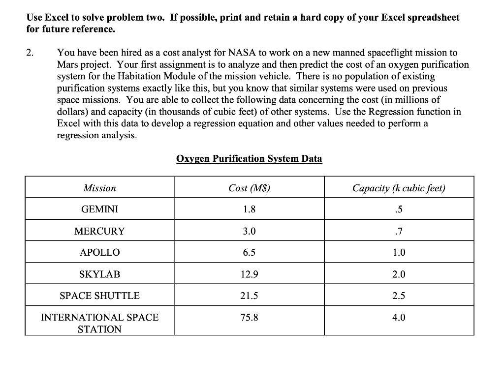 Solved You have been hired as a cost analyst for NASA to | Chegg.com