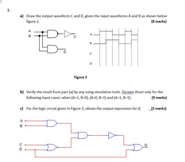 Solved a) Draw the output waveform C and D, given the input | Chegg.com