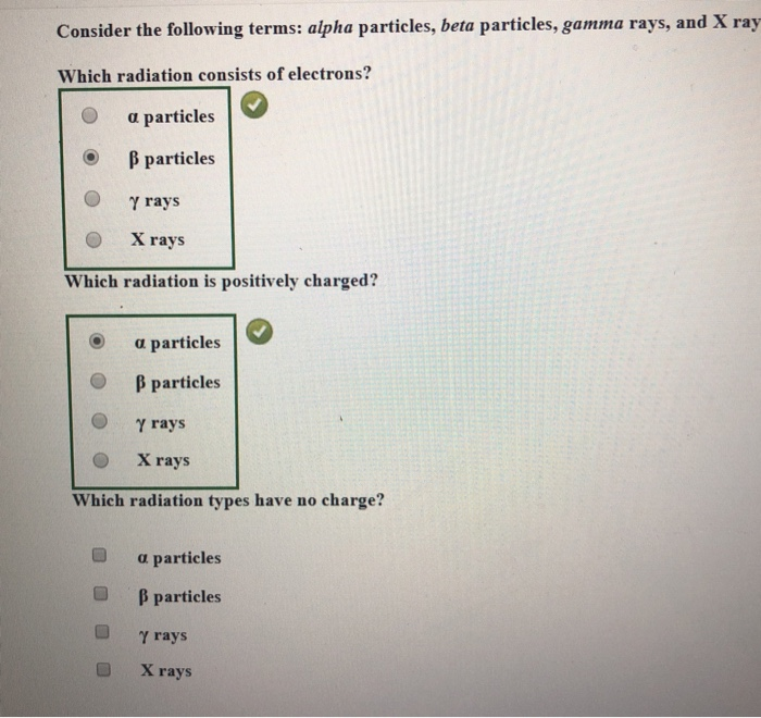Solved Which radiation types have no charge? α particles β | Chegg.com