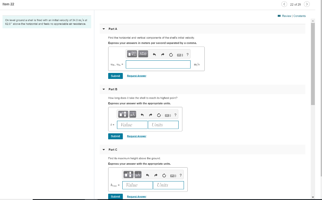 Solved Item 22 22 of 29 > Review | Constants On level ground | Chegg.com