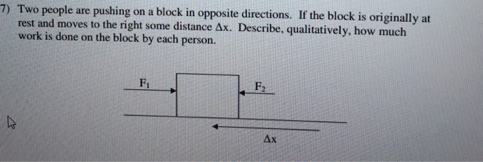 Solved 7) Two people are pushing on a block in opposite | Chegg.com