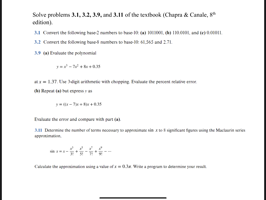 Solved Solve problems 3.1,3.2,3.9, and 3.11 of the textbook | Chegg.com