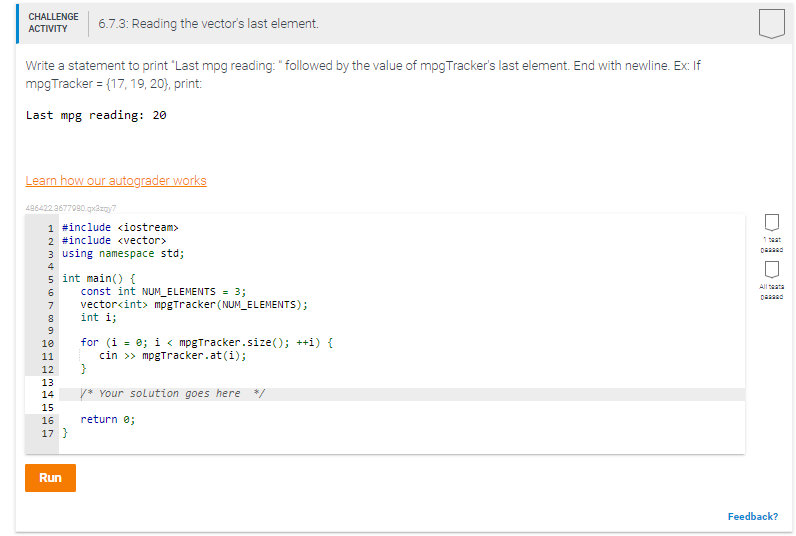 Solved Write a statement to print "Last mpg reading: " | Chegg.com