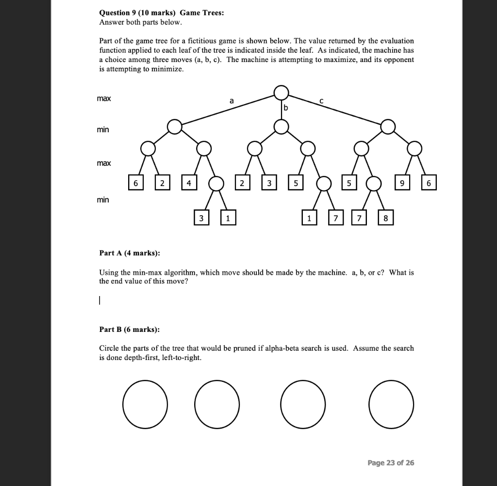 Solved Question 9 (10 marks) Game Trees: Answer both parts | Chegg.com