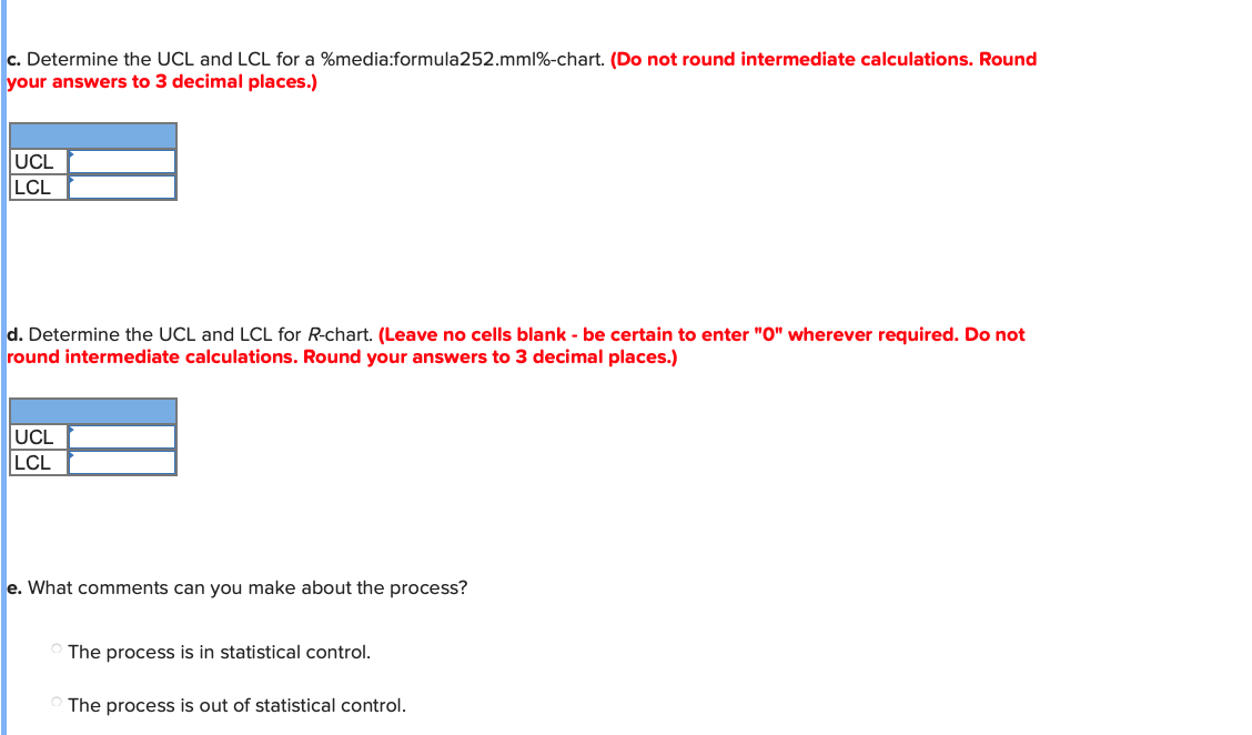 Solved c. Determine the UCL and LCL for a | Chegg.com