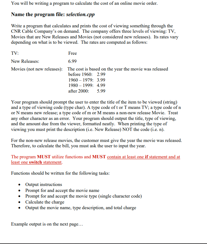 Solved You will be writing a program to calculate the cost | Chegg.com