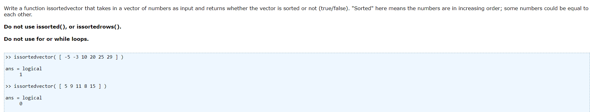 Solved Each Other Do Not Use Issorted Or Issortedrows