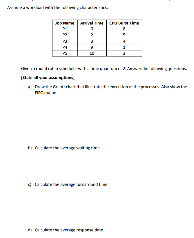 Solved Assume a workload with the following characteristics: | Chegg.com
