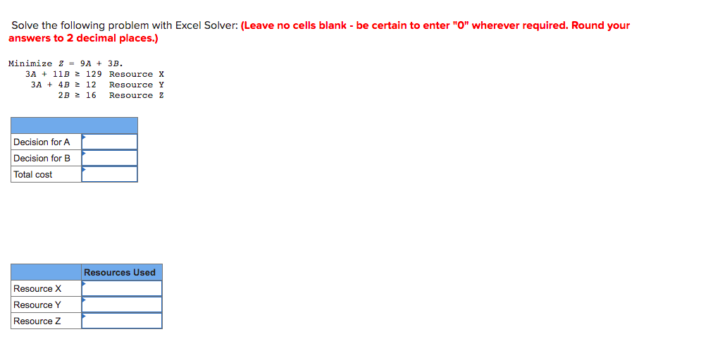 Solved Solve the following problem with Excel Solver: (Leave | Chegg.com