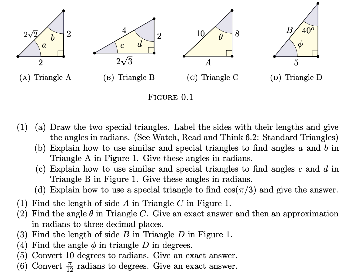 Solved (1) (a) Draw the two special triangles. Label the | Chegg.com