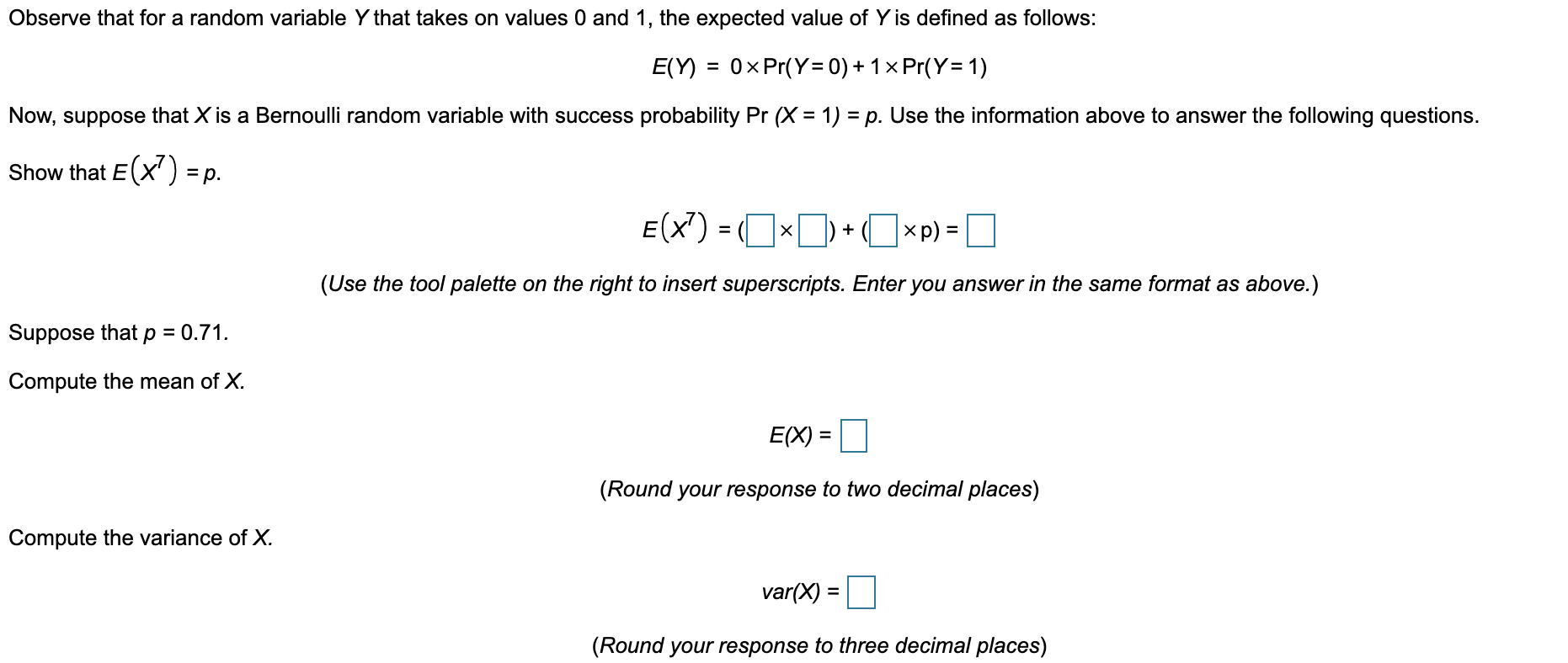 Solved Observe that for a random variable Y that takes on | Chegg.com