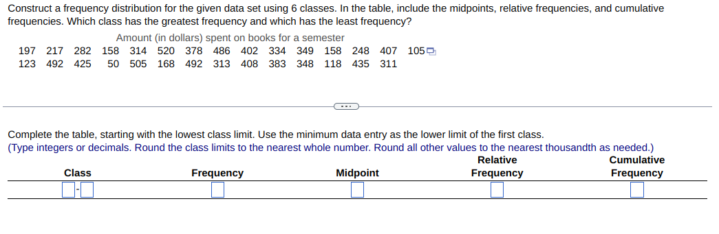 Solved Construct a frequency distribution for the given data | Chegg.com