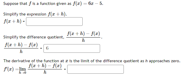 Solved Suppose that f is a function given as f(x)=6x−5. | Chegg.com