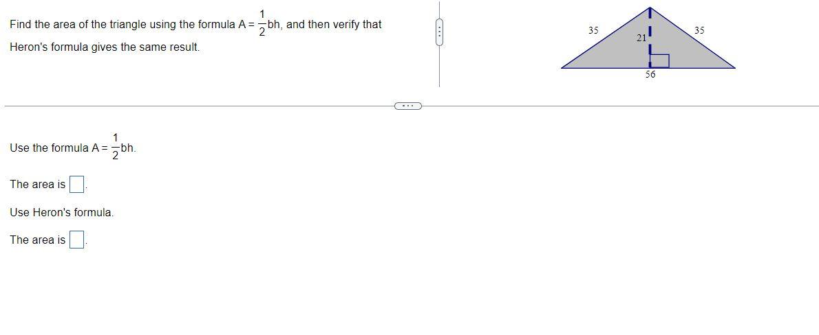 Solved 1 =bh, and then verify that Find the area of the | Chegg.com