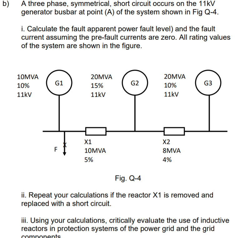 Solved b) A three phase, symmetrical, short circuit occurs | Chegg.com