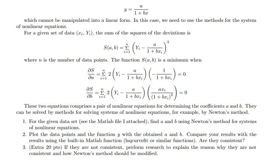 y=1+bxa which cannot be manipulated into a linear | Chegg.com