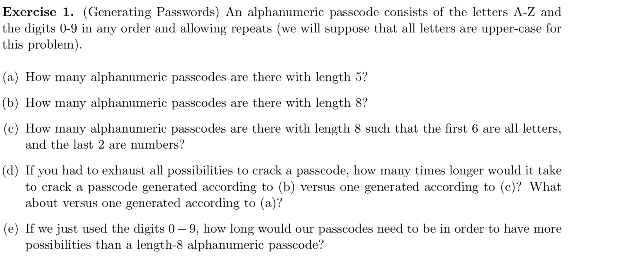 Exercise 1 Generating Passwords An Alphanumeric 